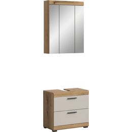 Badm&ouml;bel-Set Welltime "Siena, 2 tlg., bestehend aus: Waschbeckenunterschrank, Spiegelschrank", evoke oak nachbildung, kaschmir matt, B:60cm H:191cm, Holzwerkstoff, MDF, Kastenm&ouml;bel-Sets, Badm&ouml;bel-Set