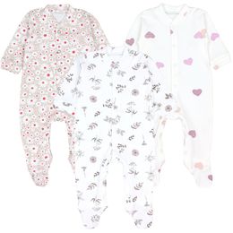 Strampler TUPTAM "Schlafstrampler Baby M&auml;dchen Schlafstrampler mit Fu&szlig; 3er Pack", Jungen, Gr. 86, N-Gr, gr&uuml;n (bl&auml;tter blumen herzchen), Obermaterial: 100% Baumwolle CO., Overalls
