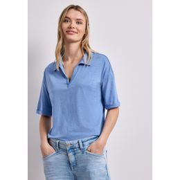 Poloshirt Street One, Damen, Gr. 34, drift blau, Stoff, 50% Modal, 50% Baumwolle, unifarben, comfort fit normal, hoch geschlossener Ausschnitt, normaler Saum, Shirts, im soften Baumwoll-Mix