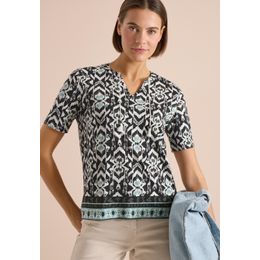 Print-Shirt Cecil, Damen, Gr. L (42), khaki, Web, 50% Baumwolle, 50% Modal, gemustert, comfort fit normal, Rundhals, abgesteppt, Shirts, mit geschlitztem Rundhalsausschnitt