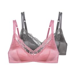 Bralette Dorina "Origins Shiny Micro", Damen, Gr. L, N-Gr, pink, grau, Microtouch, Obermaterial: 75% Polyamid, 25% Elasthan, BHs Bralette, mit zarter Spitzenborte, gl&auml;nzend, verstellbare Tr&auml;ger