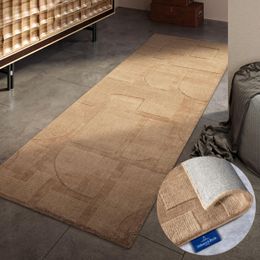 Villeroy & Boch Wollteppich VILLEROY & BOCH "Alexis", beige, B:80cm H:10mm L:250cm, Wolle, Teppiche, Handgewebt, Wolle, Natur, Wohnzimmer, Geometrie, Boho, Design