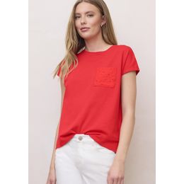 T-Shirt STREET ONE STUDIO, Damen, Gr. 34, chili rot, Web, 48% Baumwolle, 48% Modal, 4% Elasthan, unifarben, comfort fit normal, Rundhals, normaler Saum, Shirts T-Shirt, mit Brusttasche