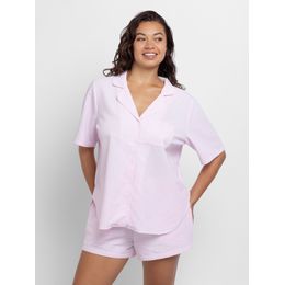 Pyjamaoberteil Dorina "Diana", Damen, Gr. 4XL, wei&szlig;, pink print, Web, Obermaterial: 79% Polyester, 20% Polyamid, 1% Elasthan, gestreift, bequem h&uuml;ftbedeckend, V-Ausschnitt, Shirts, V-Ausschnitt, feine Streifen, Kurzarm, weich, leicht