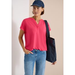 Kurzarmbluse Cecil, Damen, Gr. S (38), geranium rot, Stoff, 100% Viskose, unifarben, klassisch normal, V-Ausschnitt, abgesteppt, Blusen, mit V-Ausschnitt