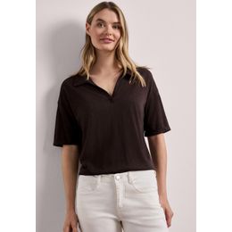 Poloshirt Street One, Damen, Gr. 34, espresso braun, Web, 50% Modal, 50% Baumwolle, unifarben, comfort fit normal, hoch geschlossener Ausschnitt, normaler Saum, Shirts, im soften Baumwoll-Mix