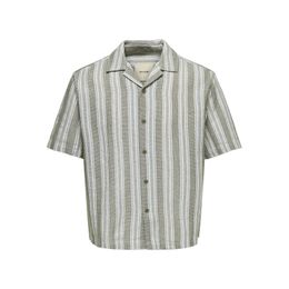 Only & Sons Kurzarmhemd ONLY & SONS "ONSWALKER RLX RESORT SS 035 SHIRT", Herren, Gr. L, N-Gr, schwarz olive, Web, Obermaterial: 52% Baumwolle, 48% Polyester, gestreift, relaxed fit normal, Hemden