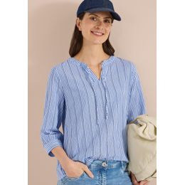 Shirtbluse Cecil, Damen, Gr. L (42), blouse blau, Web, 100% Baumwolle, gestreift, klassisch normal, Rundhals, B&uuml;ndchen, Blusen, mit 3/4 &Auml;rmeln