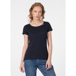 Kurzarmshirt Ragwear "FLLORAH GOTS", Damen, Gr. L, navy, Jersey, Obermaterial: 100% Baumwolle, unifarben, normal, Rundhals, Shirts, Bestseller aus Single Jersey mit softem Finish und Kn&ouml;pfen