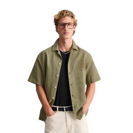 Marc O'Polo Herren Kurzarmhemd "aus Leinen und Bio-Baumwolle"chalky sage, Gr. L, MARC O'POLO DENIM, unifarben, Obermaterial: 50% Leinen, 50% Baumwolle, Hemden