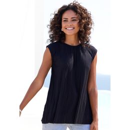 Pliseetop Lascana, Damen, Gr. 32/34, schwarz, Jersey, Obermaterial: 65% Polyester, 35% Viskose, unifarben, l&auml;ssig geschnitten normal, Rundhals, Tops, aus angenehmer Viskose-Mischqualit&auml;t