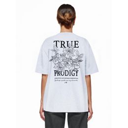 Oversize-Shirt Trueprodigy "Alex F Logo Print Oversized Rundhals", Damen, Gr. L, grau (graumelange), Obermaterial: 50% Baumwolle CO. 50% Polyester PES., Rundhals, Shirts