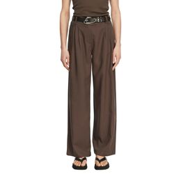 Stoffhose comma, Damen, Gr. 42, N-Gr, braun, Web, Obermaterial: 90% Lyocell, 10% Leinen, unifarben, loose fit lang, Hosen Stoffhose, mit Leinenanteil