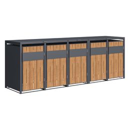 WESTMANN M&uuml;lltonnenbox 'Varius' Stahl 5 x 240 l anthrazit/Holzoptik 330 x 80 x 116 cm