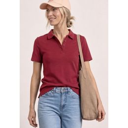 Poloshirt Street One, Damen, Gr. 34, truffle rot, Web, 97% Baumwolle, 3% Elasthan, unifarben, normal normal, hoch geschlossener Ausschnitt, abgesteppt, Shirts, aus Baumwolle mit Stretchante