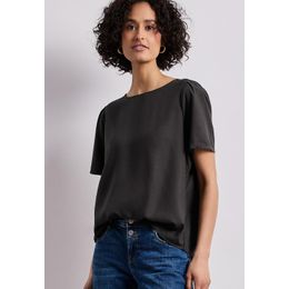 Kurzarmbluse Street One, Damen, Gr. 36, espresso braun, Stoff, 100% Viskose, unifarben, klassisch normal, Rundhals, abgesteppt, Blusen, mit Raffungen an den &Auml;rmeln