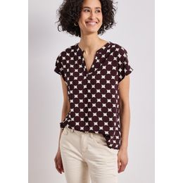 Kurzarmbluse Street One, Damen, Gr. 42, rustic rouge, Stoff, 100% Viskose, gepunktet, klassisch normal, Rundhals, normaler Saum, Blusen, mit geschlitztem Rundhalsausschnitt