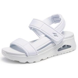 Sandale Skechers "UNO", Damen, Gr. 38, wei&szlig;, Textil, unifarben, Schuhe Sandale, Sommerschuh, Sandalette, Klettschuh mit SkechAir Luftkissensohle