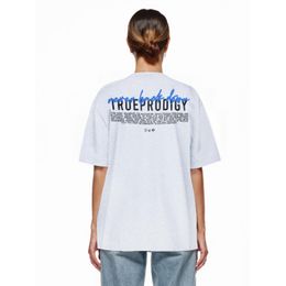 Oversize-Shirt Trueprodigy "Lior F Logo Print Oversized Rundhals", Damen, Gr. L, grau (graumelange), Obermaterial: 50% Baumwolle CO. 50% Polyester PES., Rundhals, Shirts