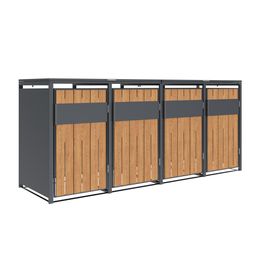 WESTMANN M&uuml;lltonnenbox 'Varius' Stahl 4 x 240 l anthrazit/Holzoptik 265 x 80 x 116 cm