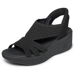 Plateausandale Skechers "PARALLEL LITE-SUMMER INVITE", Damen, Gr. 35, schwarz unifarben, Textil, Strukturmuster, Schuhe, Schlupfschuh, Sandalette, Sommerschuh mit softem Fersenriemen