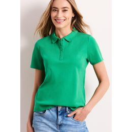 Poloshirt Street One, Damen, Gr. 34, ever gr&uuml;n, Web, 97% Baumwolle, 3% Elasthan, unifarben, normal normal, hoch geschlossener Ausschnitt, abgesteppt, Shirts, aus Baumwolle mit Stretchante