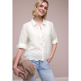 Hemdbluse Street One, Damen, Gr. 40, sanftes wei&szlig;, Web, 100% Baumwolle, unifarben, klassisch normal, V-Ausschnitt, Manschette, Blusen Hemdbluse, mit 3/4 &Auml;rmeln