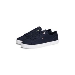 Plateausneaker Tommy Hilfiger "TH FOXING SNEAKER CANVAS", Damen, Gr. 42, dunkelblau, Textil, unifarben, Basic, Schuhe Plateausneaker, Freizeitschuh, Halbschuh, Schn&uuml;rer mit Logostickerei - schmale Form