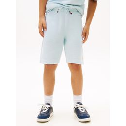 Shorts Tommy Hilfiger "TH SCRIPT JERSEY TWILL SHORT", M&auml;dchen, Gr. 7 (122), N-Gr, keepsake blau, Twill, Obermaterial: 100% Baumwolle, unifarben, knielang, Hosen Shorts, Kinder bis 16 Jahre, weites Bein