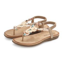 Zehentrenner Lascana "Sommerschuh, offener Schuh, Sandalette", Damen, Gr. 41, beige, Obermaterial: 100% Baumwolle. Decksohle: 100% Textilmaterial. Laufsohle: 100% Synthetik, mehrfarbig, Schuhe Zehentrenner, Sandale, Pantolette mit Stretcheinsatz