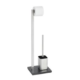 Wenko Stand WC-Garnitur 'Slate Rock' 2-in-1 schieferfarben/edelstahlfarben