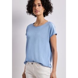 T-Shirt Street One, Damen, Gr. 34, drift blau, Stoff, 60% Viskose, 40% Polyester, unifarben, comfort fit normal, Rundhals, normaler Saum, Shirts T-Shirt, mit Rundhalsausschnitt