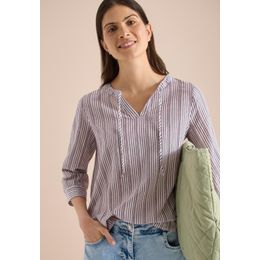 Shirtbluse Cecil, Damen, Gr. L (42), sweet grape rot, Web, 100% Baumwolle, gestreift, klassisch normal, Rundhals, B&uuml;ndchen, Blusen, mit 3/4 &Auml;rmeln