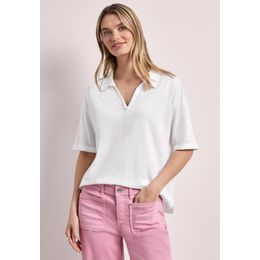 Poloshirt Street One, Damen, Gr. 34, sanftes wei&szlig;, Web, 50% Modal, 50% Baumwolle, unifarben, comfort fit normal, hoch geschlossener Ausschnitt, normaler Saum, Shirts, im soften Baumwoll-Mix