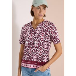 Print-Shirt Cecil, Damen, Gr. L (42), sweet grape rot, Web, 50% Baumwolle, 50% Modal, gemustert, comfort fit normal, Rundhals, abgesteppt, Shirts, mit geschlitztem Rundhalsausschnitt