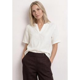 Shirtbluse Street One, Damen, Gr. 44, sanftes wei&szlig;, Web, 60% Leinen, 40% Baumwolle, unifarben, normal normal, Rundhals, B&uuml;ndchen, Blusen, mit Leinenanteil