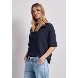 Poloshirt Street One, Damen, Gr. 34, shadowed navy, Web, 50% Modal, 50% Baumwolle, unifarben, comfort fit normal, hoch geschlossener Ausschnitt, normaler Saum, Shirts, im soften Baumwoll-Mix