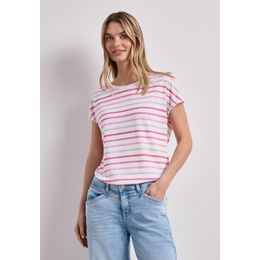 T-Shirt Street One, Damen, Gr. 34, magenta dream, Stoff, 80% Polyester, 20% Viskose, gestreift, comfort fit normal, Rundhals, normaler Saum, Shirts T-Shirt, mit Rundhalsausschnitt