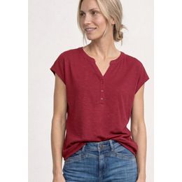 T-Shirt Street One, Damen, Gr. 38, truffle rot, Web, 50% Modal, 50% Baumwolle, unifarben, normal normal, Rundhals, abgesteppt, Shirts T-Shirt, mit geschlitztem Rundhalsausschnitt