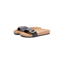 Pantolette Tommy Hilfiger "TH CLASSIC CORK SANDAL PEARL LTH", Damen, Gr. 42, schwarz, Leder, unifarben, Basic, Schuhe Pantolette, Strandschuh, Pool Slides, Flat mit Logoemblem