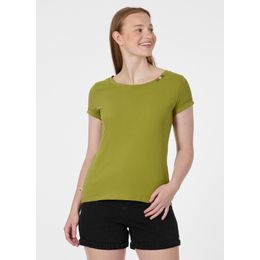 Kurzarmshirt Ragwear "FLLORAH GOTS", Damen, Gr. L, pistachio, Jersey, Obermaterial: 100% Baumwolle, unifarben, normal, Rundhals, Shirts, Bestseller aus Single Jersey mit softem Finish und Kn&ouml;pfen