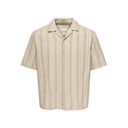 Only & Sons Kurzarmhemd ONLY & SONS "ONSWALKER RLX RESORT SS 035 SHIRT", Herren, Gr. L, N-Gr, chinchilla, Web, Obermaterial: 52% Baumwolle, 48% Polyester, gestreift, relaxed fit normal, Hemden