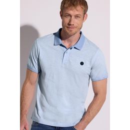 Poloshirt Street One MEN, Damen, Gr. L (42), beach blau, Web, 100% Baumwolle, gemustert, comfort fit normal, hoch geschlossener Ausschnitt, normaler Saum, Shirts, in washed Optik