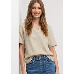 Shirtbluse Street One, Damen, Gr. 34, timeless beige, Web, 60% Leinen, 40% Baumwolle, unifarben, normal normal, Rundhals, B&uuml;ndchen, Blusen, mit Leinenanteil