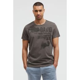 Rundhalsshirt CAMP DAVID, Damen, Gr. 4XL, schwarz wood, Single Jersey, Material: 100% Baumwolle, bedruckt, regular fit normal, Rundhals, eingesetzt gerader Abschluss, Shirts Rundhalsshirt, aus Baumwolle