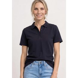 Poloshirt Street One, Damen, Gr. 44, schwarz (shadowed navy), Web, 97% Baumwolle, 3% Elasthan, unifarben, normal normal, hoch geschlossener Ausschnitt, abgesteppt, Shirts, aus Baumwolle mit Stretchante