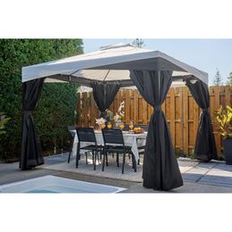 Sojag Pavillon 'Malta 1014' schwarz/grau 425 x 300 x 271 cm, mit Moskitonetzen und Vorhangset