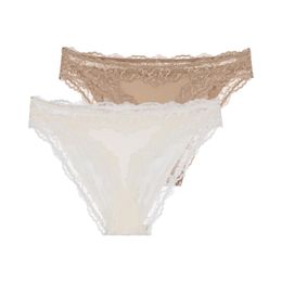 Slip Dorina "Origins Shiny Micro", Damen, Gr. L, ivory, beige, Microfaser, Obermaterial: 77% Polyamid, 23% Elasthan, k&ouml;rpernah, Unterhosen Slip, zarter Spitzenbesatz, feminin, elegant
