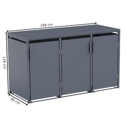 M&uuml;lltonnenbox Anthrazit f&uuml;r 3 M&uuml;lltonnen 120L 240L 198x80x116cm Pedal Softclose