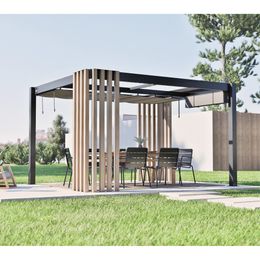 Sojag Pergola 'Lito 1012' schwarz/Holzoptik 378 x 302 x 234, mit Sonnensegel